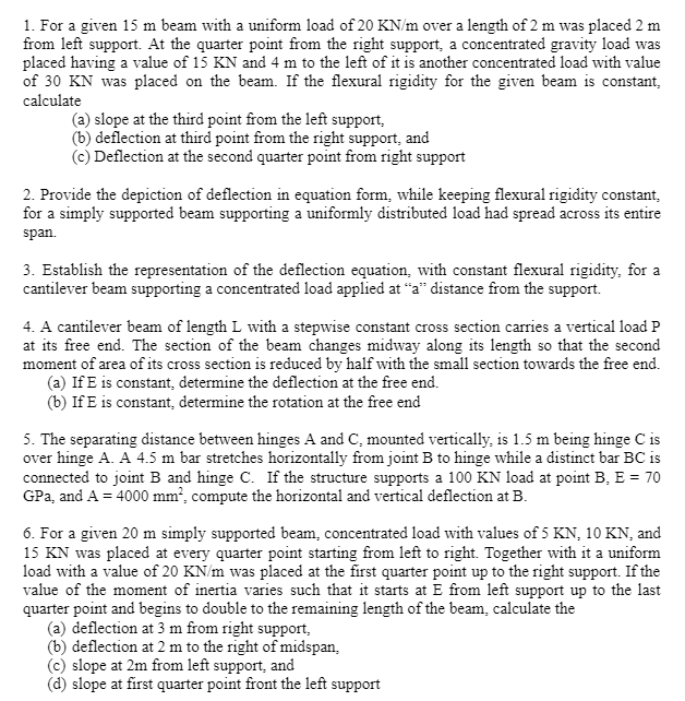 Solved For a given 15m ﻿beam with a uniform load of 20KNm | Chegg.com