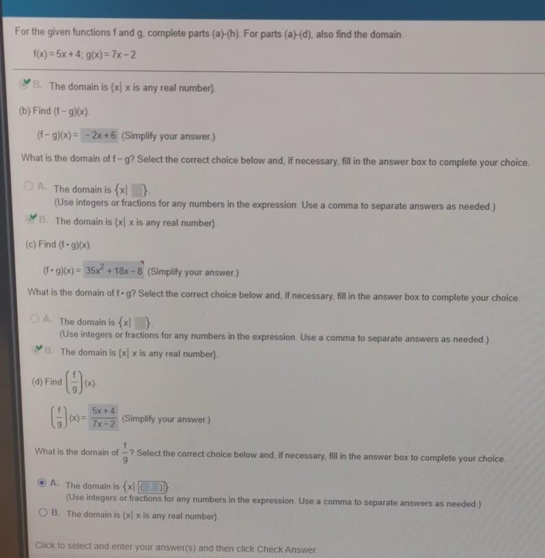 Solved For the given functions fand g, complete parts | Chegg.com