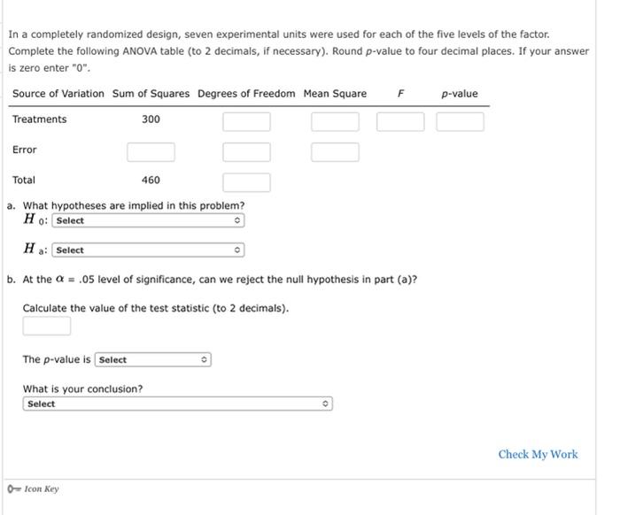 Solved In a completely randomized design, seven experimental | Chegg.com