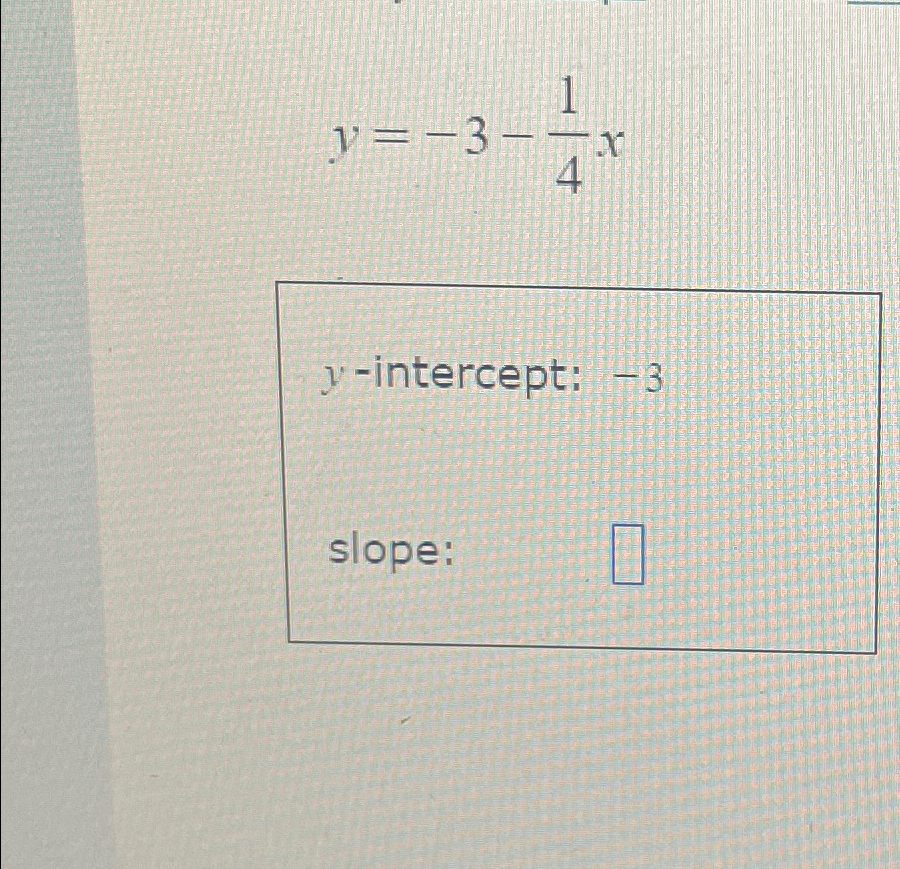 Solved y=-3-14xy-intercept: -3slope: | Chegg.com