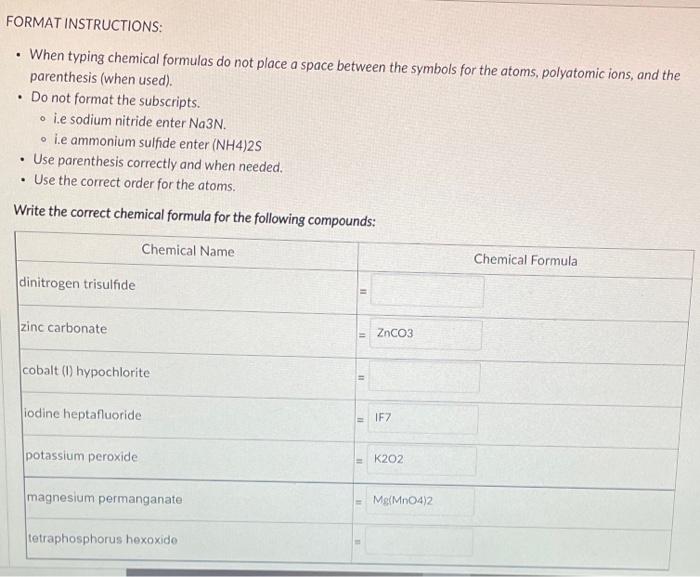 Solved FORMAT INSTRUCTIONS: When typing chemical formulas do | Chegg.com