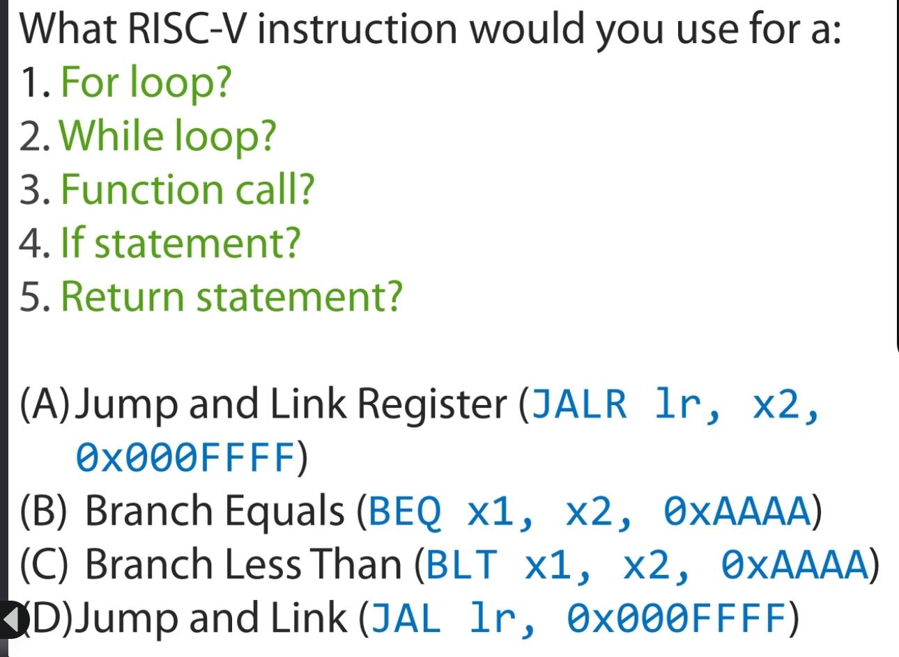 Solved What RISC-V instruction would you use for a:For | Chegg.com