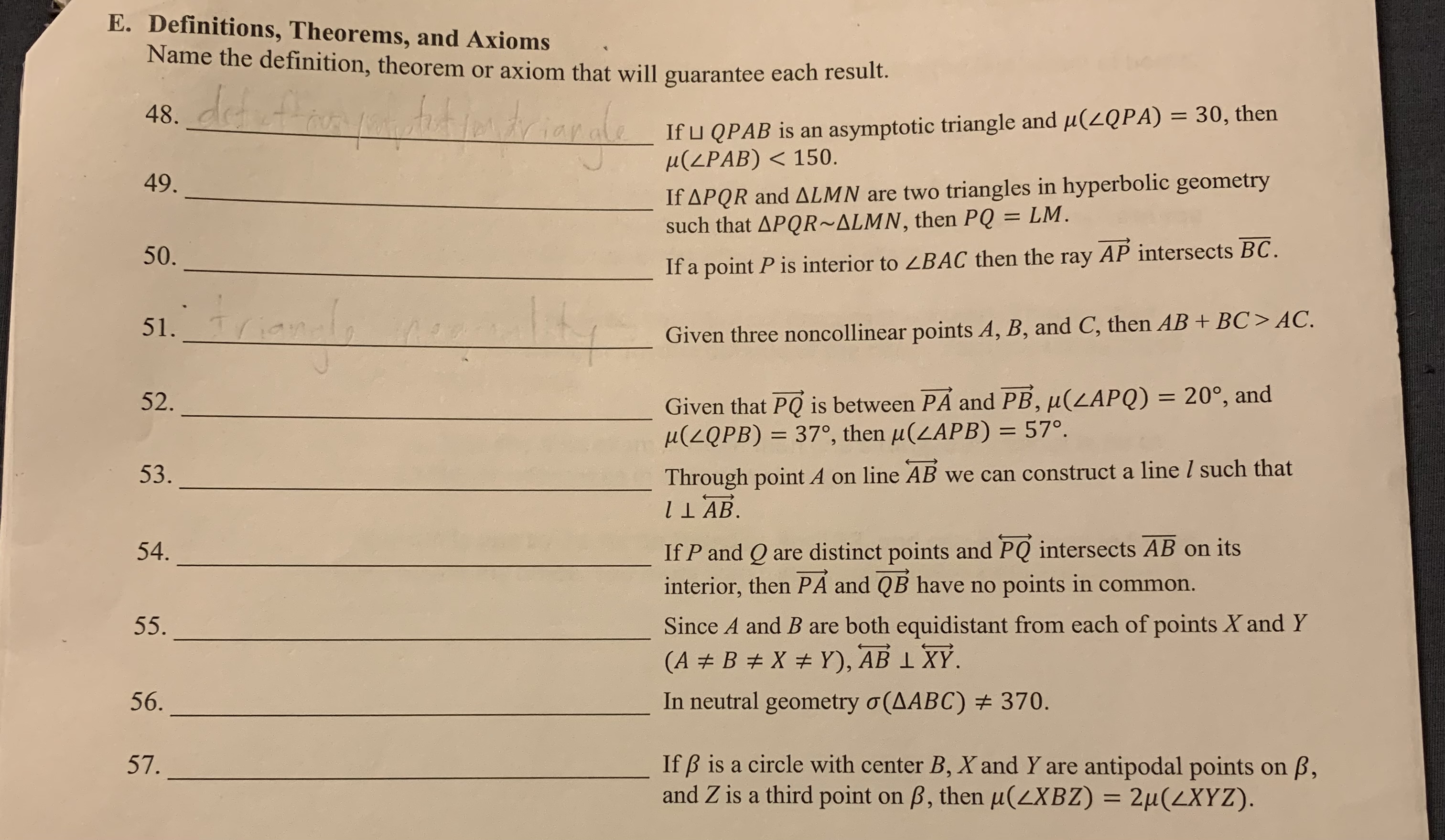 Solved Name the definition, theorem or axiom that will | Chegg.com