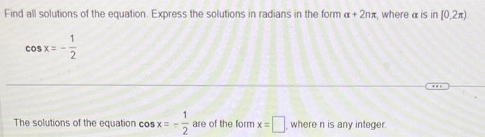 Solved Find all solutions of the equation. Express the | Chegg.com