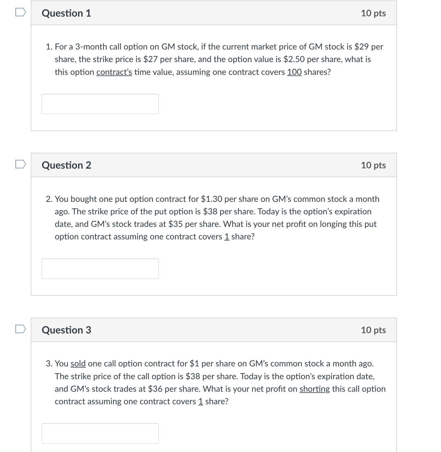 Solved Question 11. ﻿For a 3-month call option on GM stock, | Chegg.com