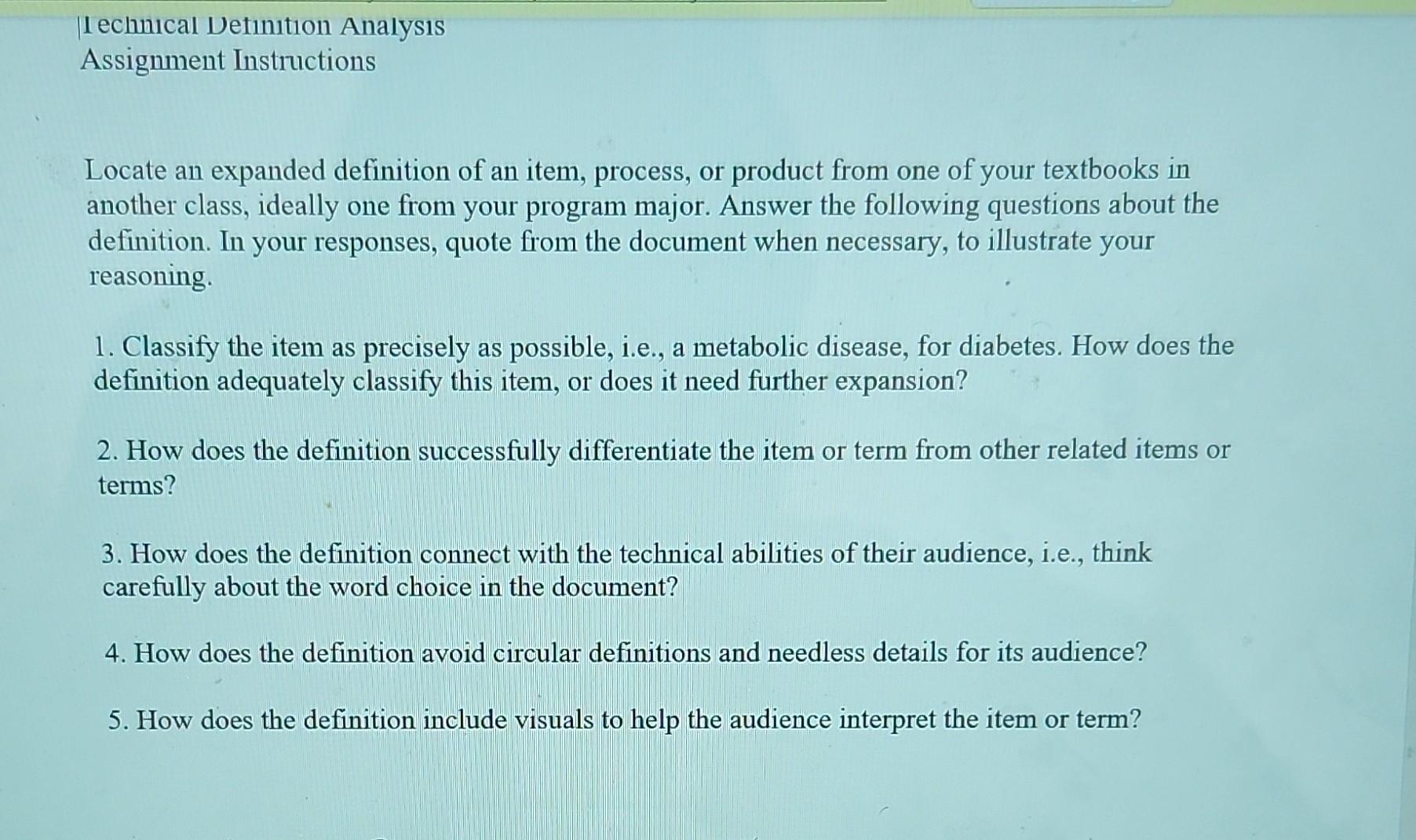II echnical Detimition Analysis Assignment | Chegg.com