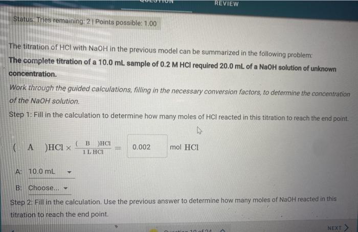 Solved REVIEW Status Tries remaining: 2 Points possible: | Chegg.com