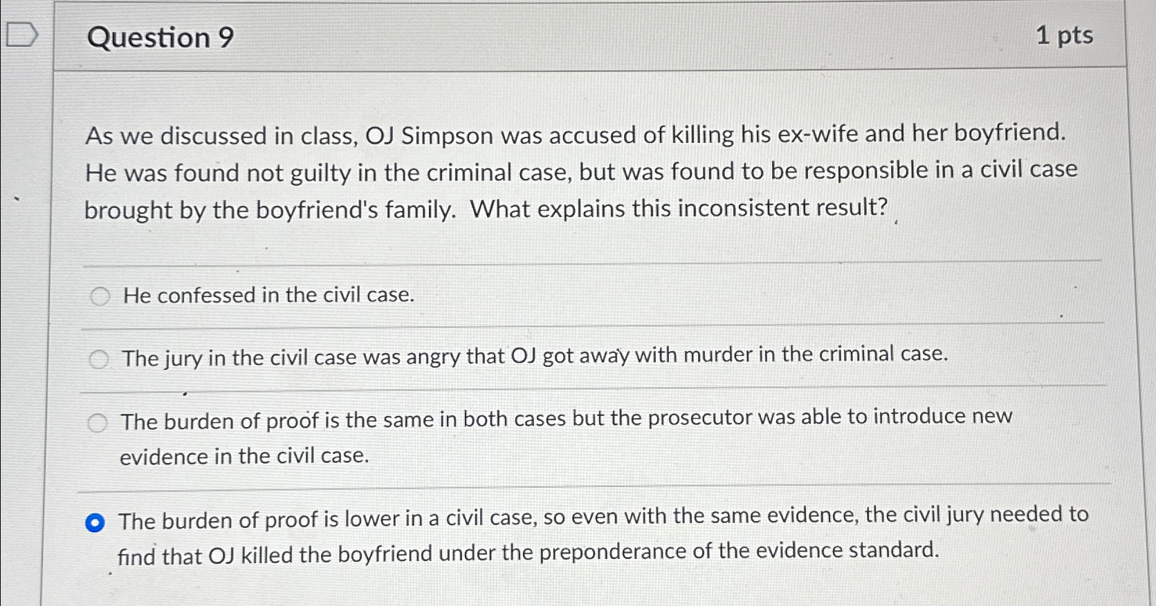 Solved Question 91 ﻿ptsAs we discussed in class, OJ Simpson | Chegg.com
