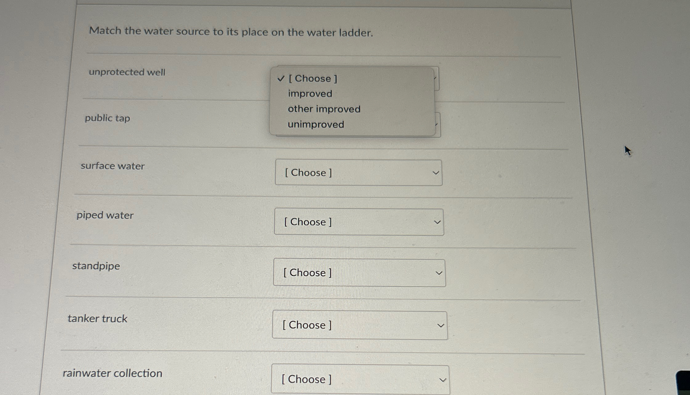 Solved Match the water source to its place on the water | Chegg.com