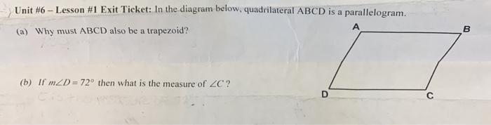 Solved Unit #6 - Lesson #1 Exit Ticket: In the diagram | Chegg.com