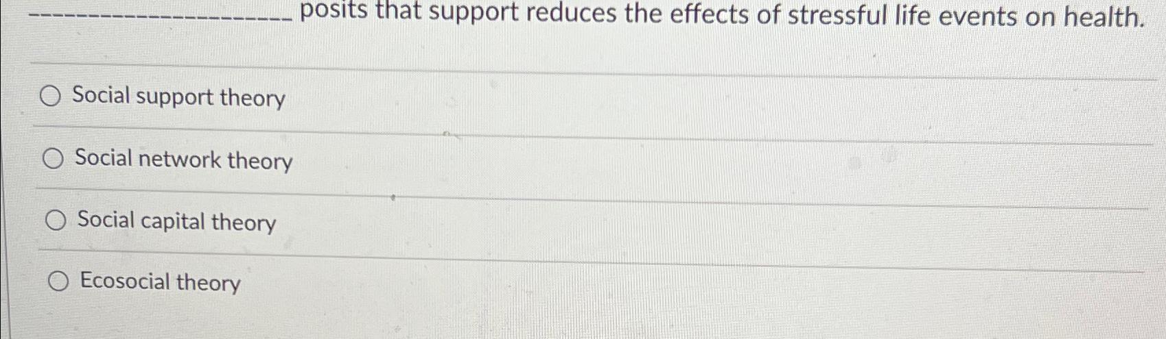 Solved posits that support reduces the effects of stressful | Chegg.com