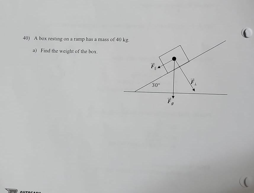 Solved 40) A box resting on a ramp has a mass of 41 a) Find | Chegg.com