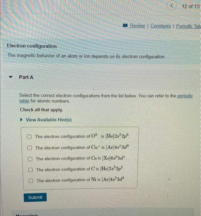 Solved Electron configuration The magnetic behavior of an | Chegg.com