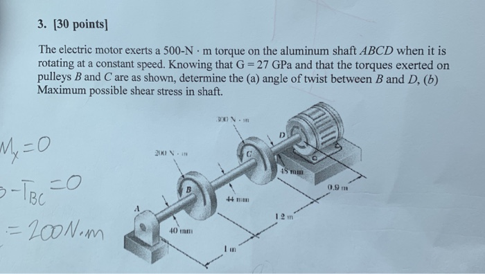 Solved 3. [30 points) The electric motor exerts a 500- Nm | Chegg.com