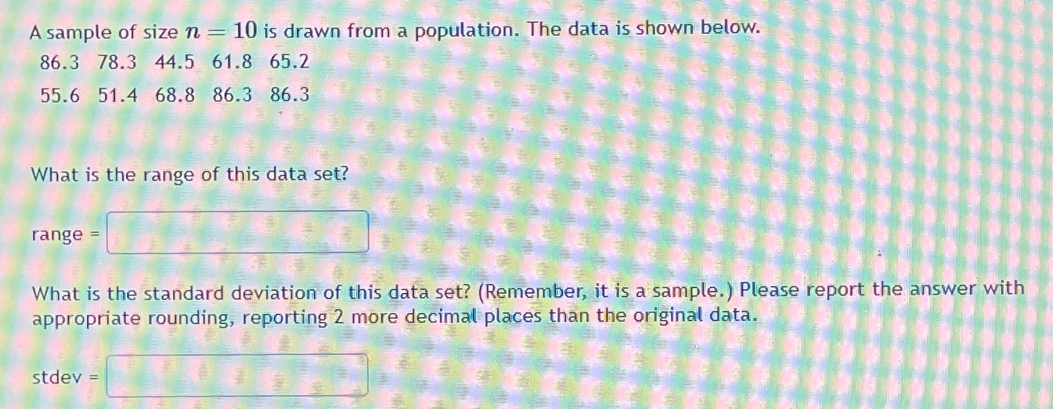 Solved A sample of size n=10 ﻿is drawn from a population. | Chegg.com