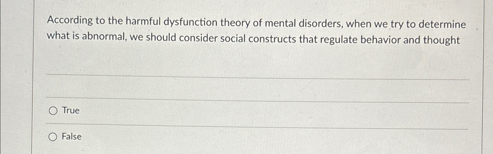 Solved According to the harmful dysfunction theory of mental | Chegg.com