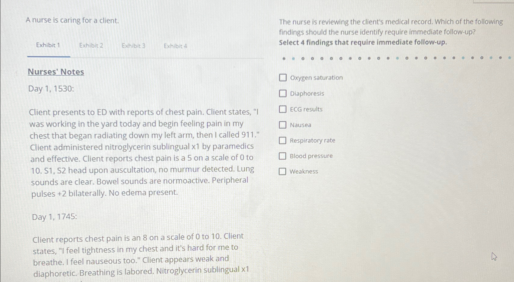 Solved A nurse is caring for a client.Exhibit 1Exhibit | Chegg.com