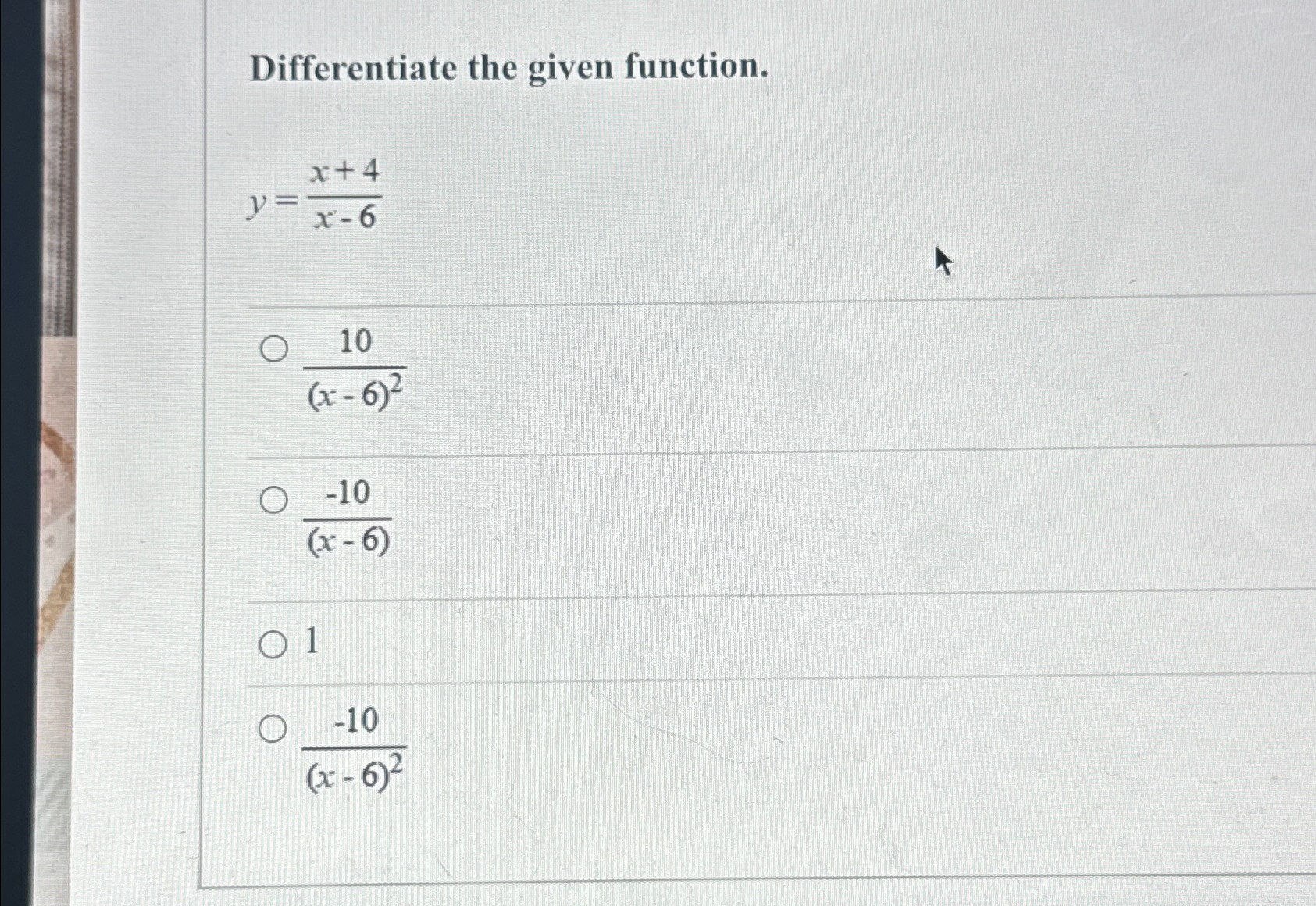 Solved Differentiate the given | Chegg.com
