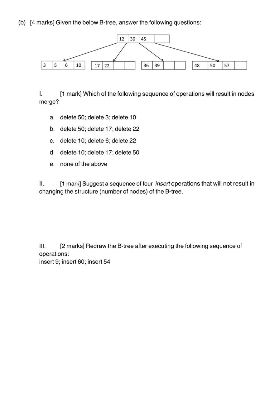 Solved (b) [4 ﻿marks] ﻿Given the below B-tree, answer the | Chegg.com