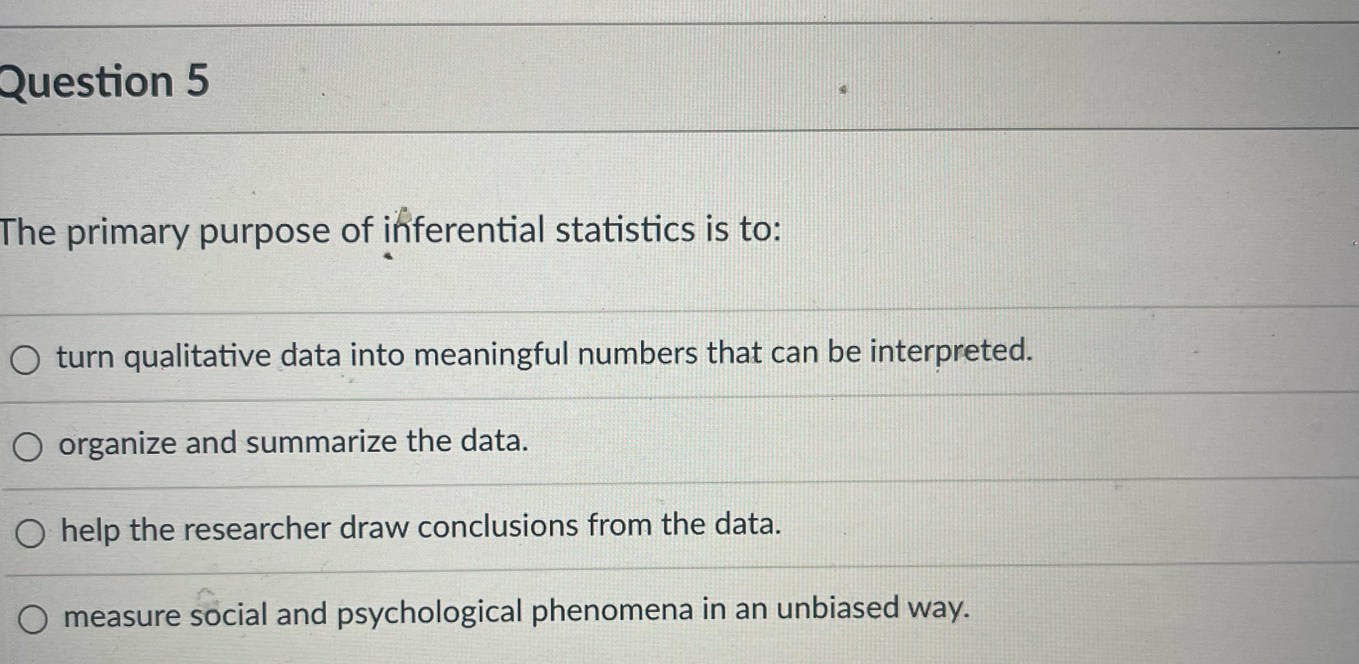 Solved Question 5The primary purpose of inferential | Chegg.com