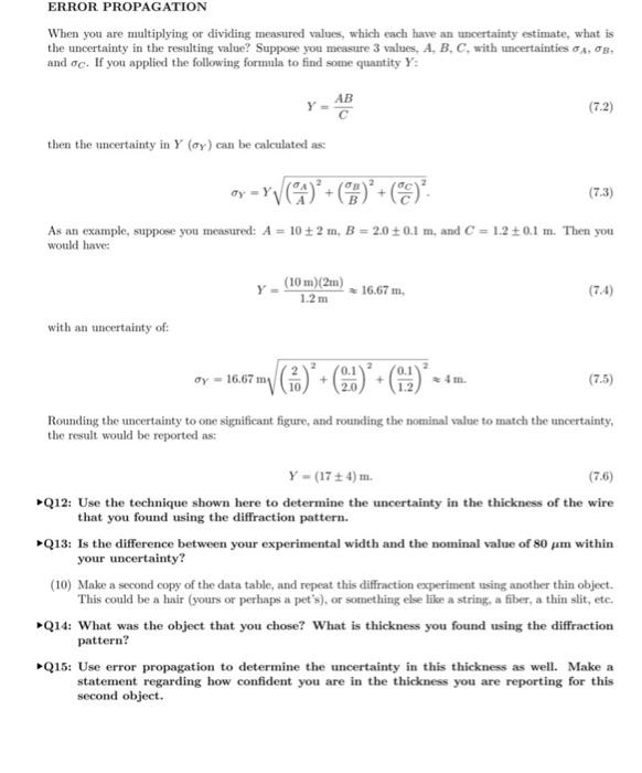 Part 2 Single Slit Diffraction Experiment Chegg