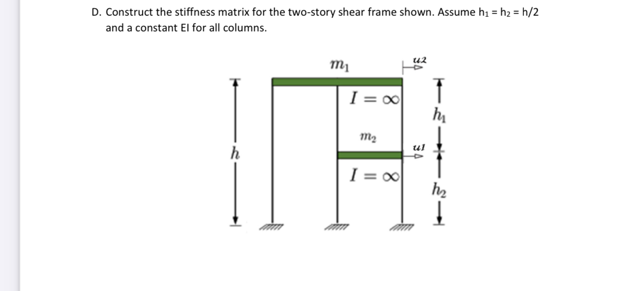 Solved D. ﻿Construct the stiffness matrix for the two-story | Chegg.com