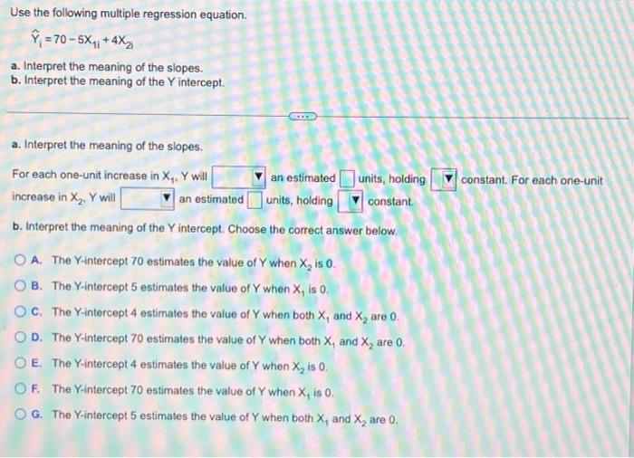 Solved Use the following multiple regression equation. | Chegg.com