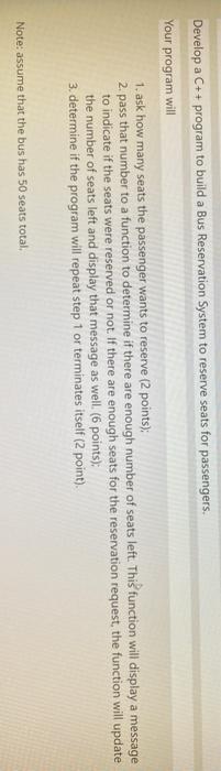 Solved Develop a C++ program to build a Bus Reservation | Chegg.com