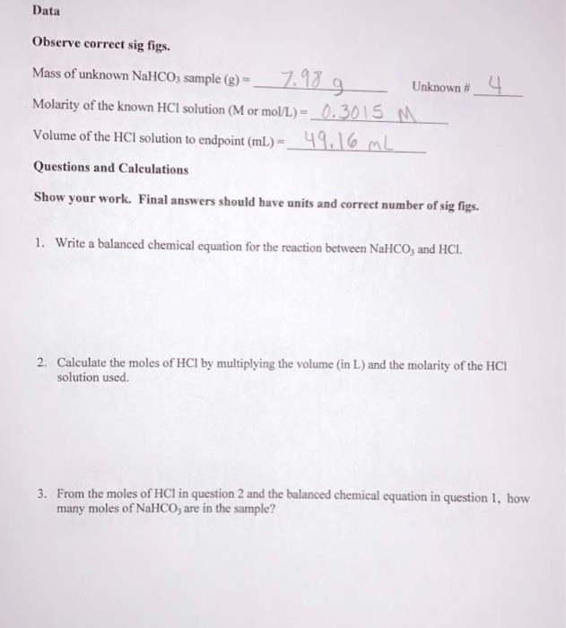 Solved Data Observe correct sig figs. 7.989 Mass of unknown | Chegg.com