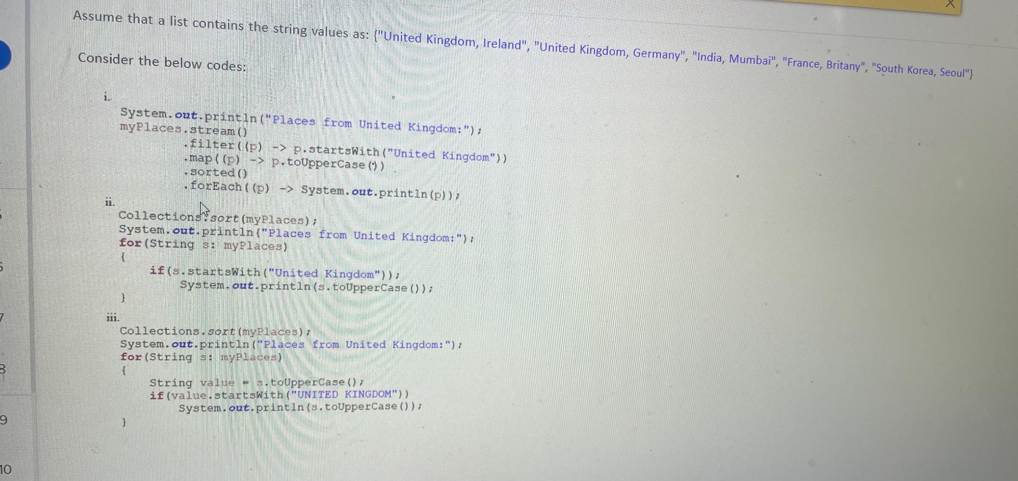 Solved Assume that a list contains the string values as: | Chegg.com
