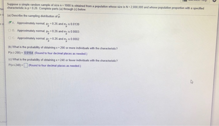 Solved Suppose a simple random sample of size n = 1000 is | Chegg.com