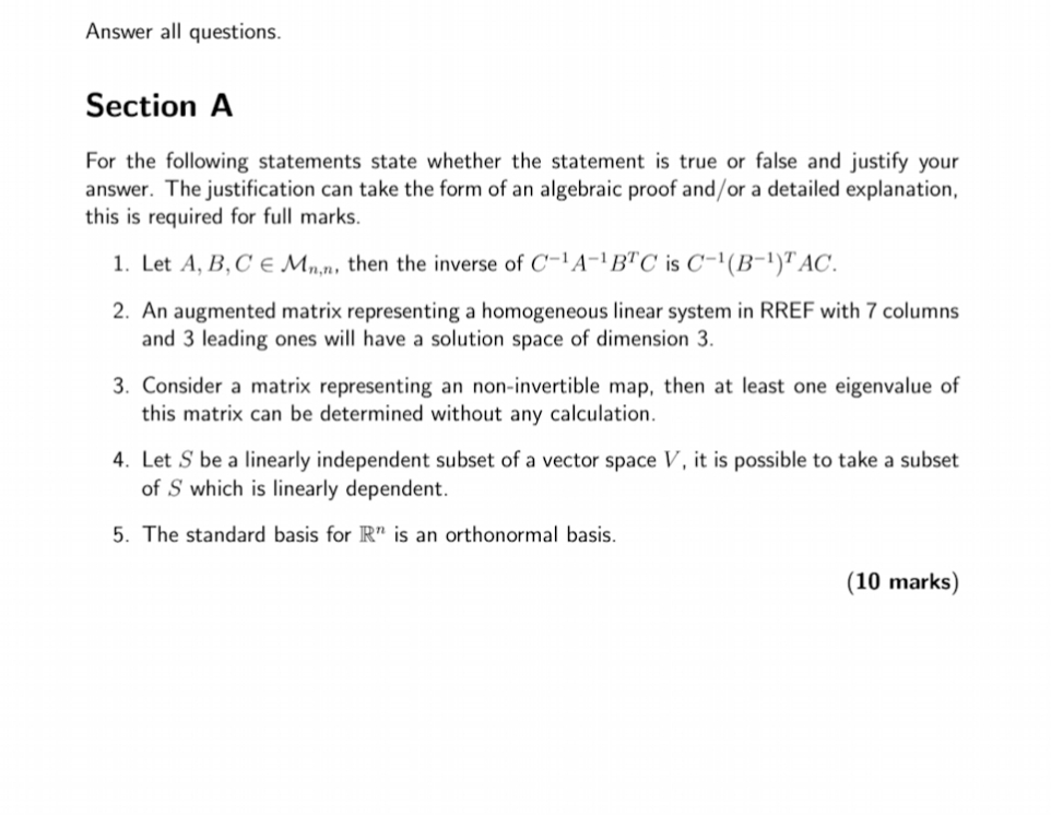 Solved Answer all questions.Section AFor the following | Chegg.com