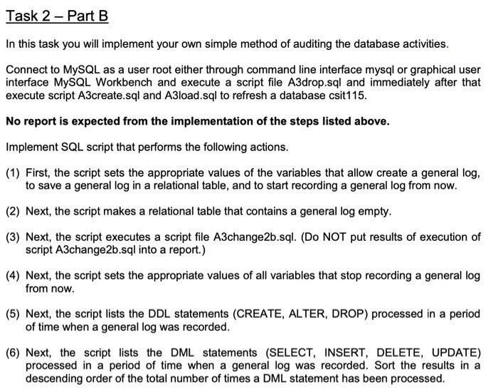 Task 2 - Part A Connect to MySQL either through | Chegg.com