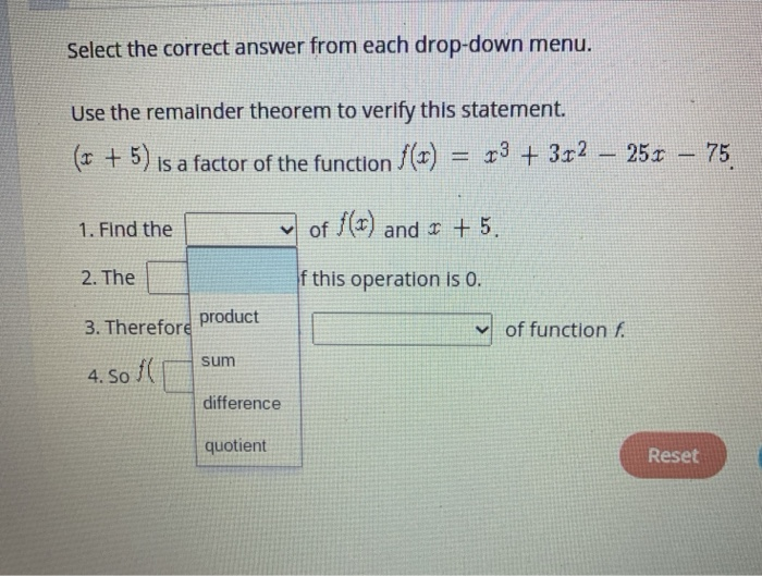 Solved Select the correct answer from each drop-down menu. | Chegg.com
