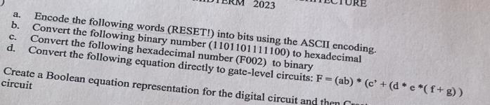 Solved a. ﻿Encode the following words (RESETI) ﻿into bits | Chegg.com