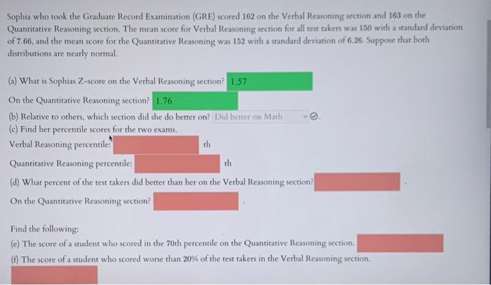 Solved Sophia who took the Graduate Record Examination (GRE) | Chegg.com