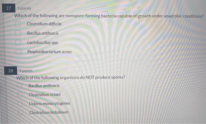 Solved Which of the following are nonspore-forming bacteria | Chegg.com