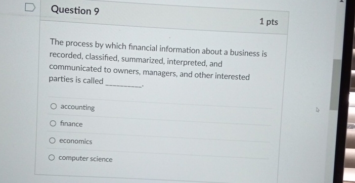 Solved Question 9The process by which financial information | Chegg.com