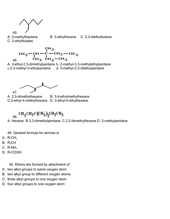 Solved 1. The general formula for alkanes is... A. CnH2n-2 | Chegg.com
