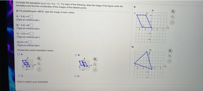 Solved Consider the translation (x,y)+(x+3y-1). For each of | Chegg.com