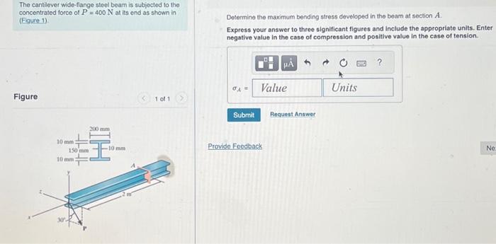 Solved The cantilever wide-fiange steel beam is subjected to | Chegg.com
