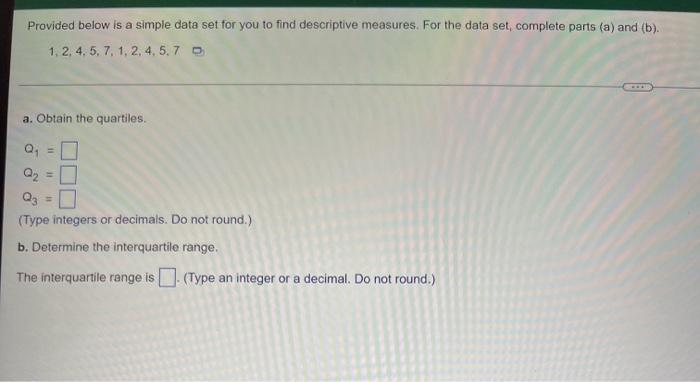 Solved Provided below is a simple data set for you to find | Chegg.com