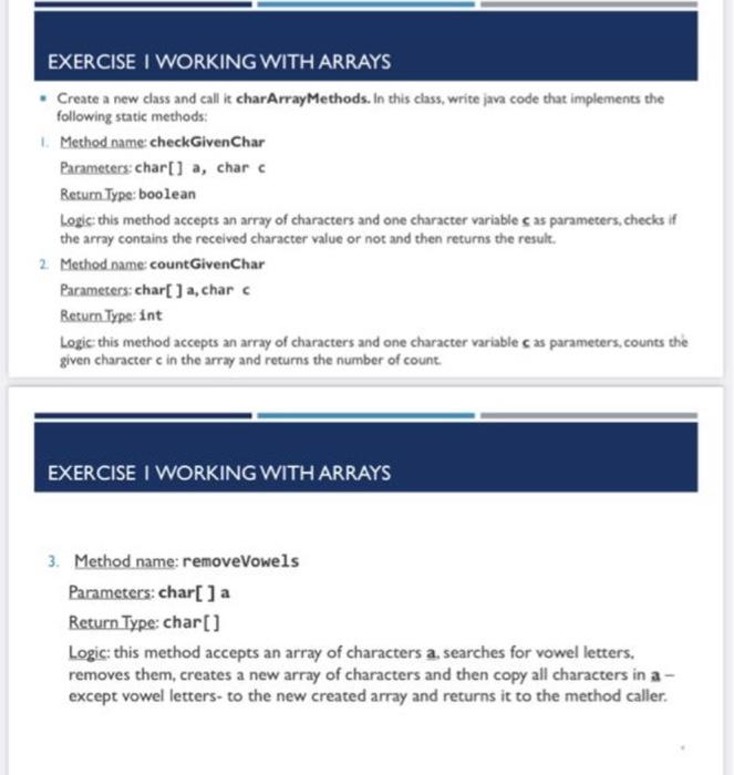 Solved EXERCISE I WORKING WITH ARRAYS • Create a new class | Chegg.com