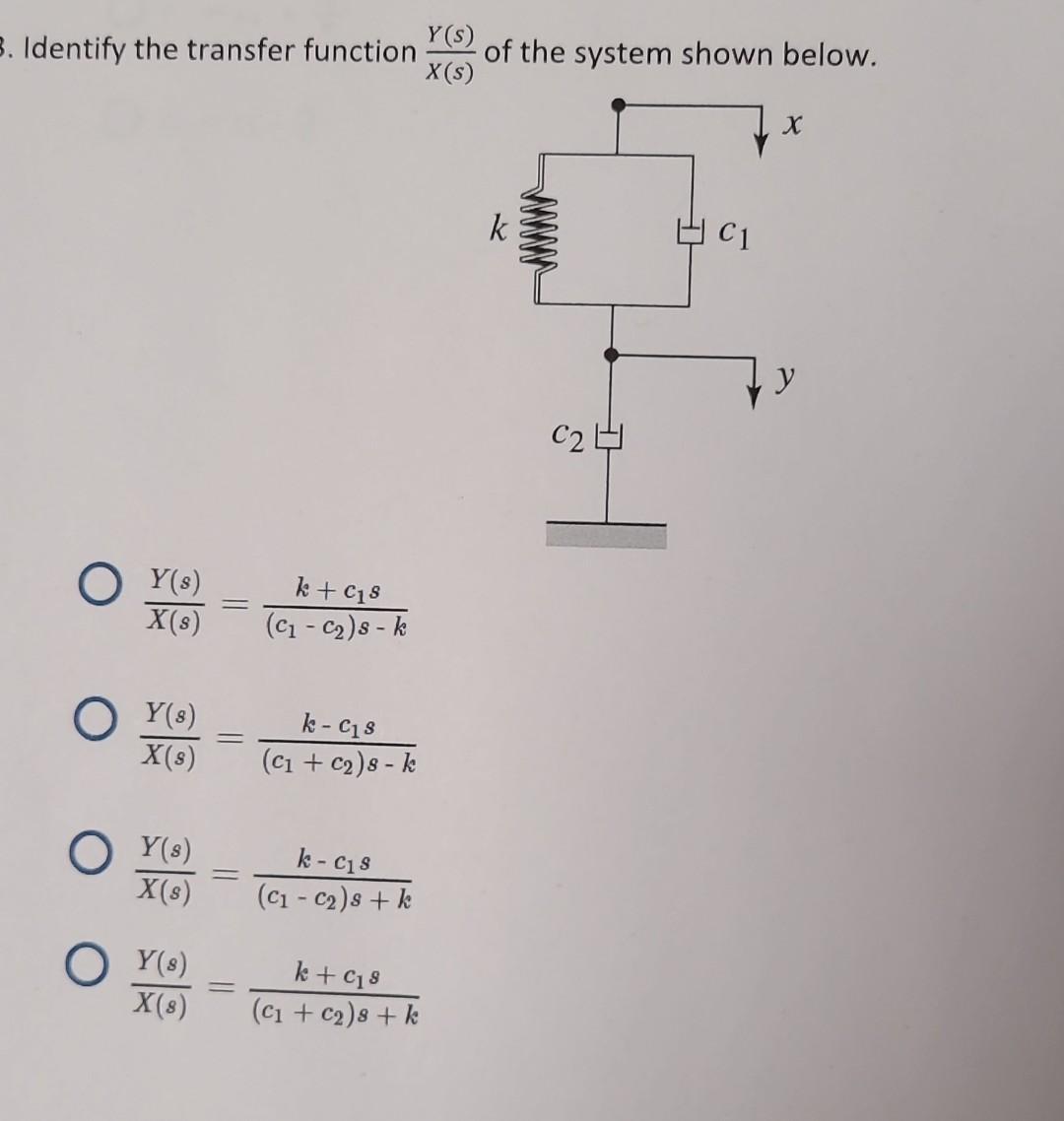 Solved Identify the transfer function X(s)Y(s) of the system | Chegg.com