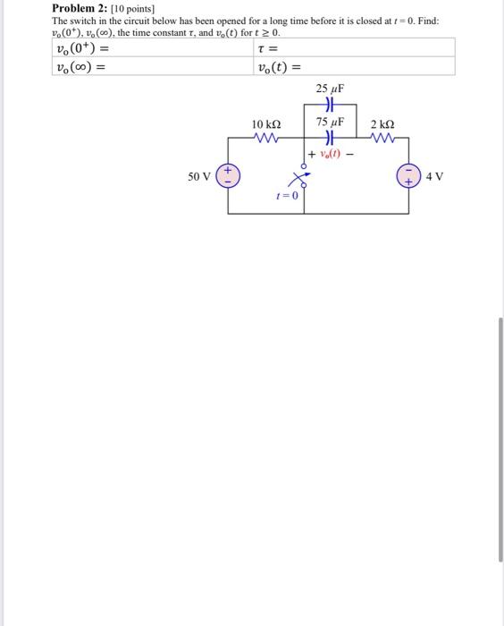 Solved Problem 2: [10 points] The switch in the circuit | Chegg.com