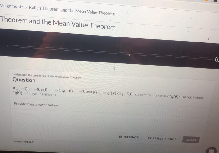Solved Assignments Rolle's Theorem and the Mean Value | Chegg.com