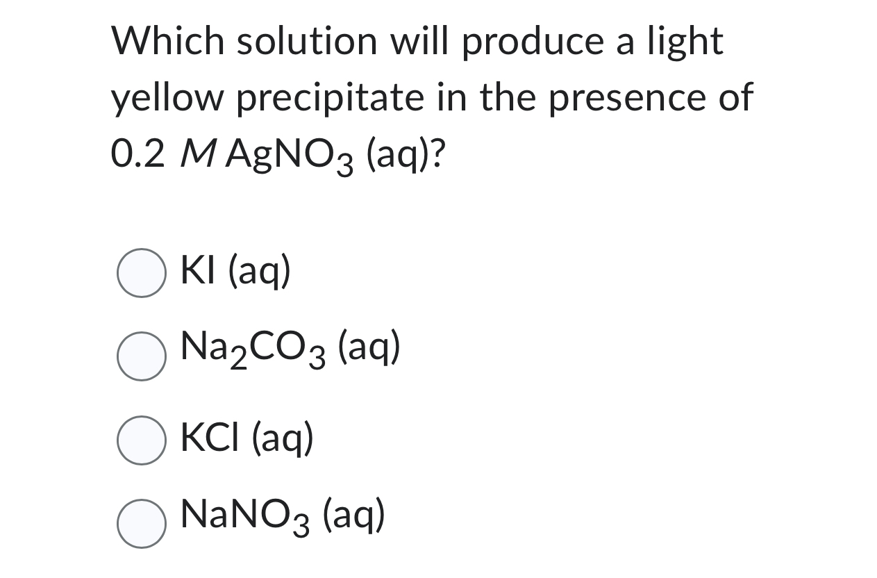 Solved Which solution will produce a light yellow | Chegg.com