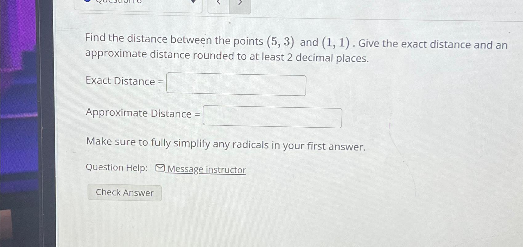 Solved Find the distance between the points (5,3) ﻿and | Chegg.com