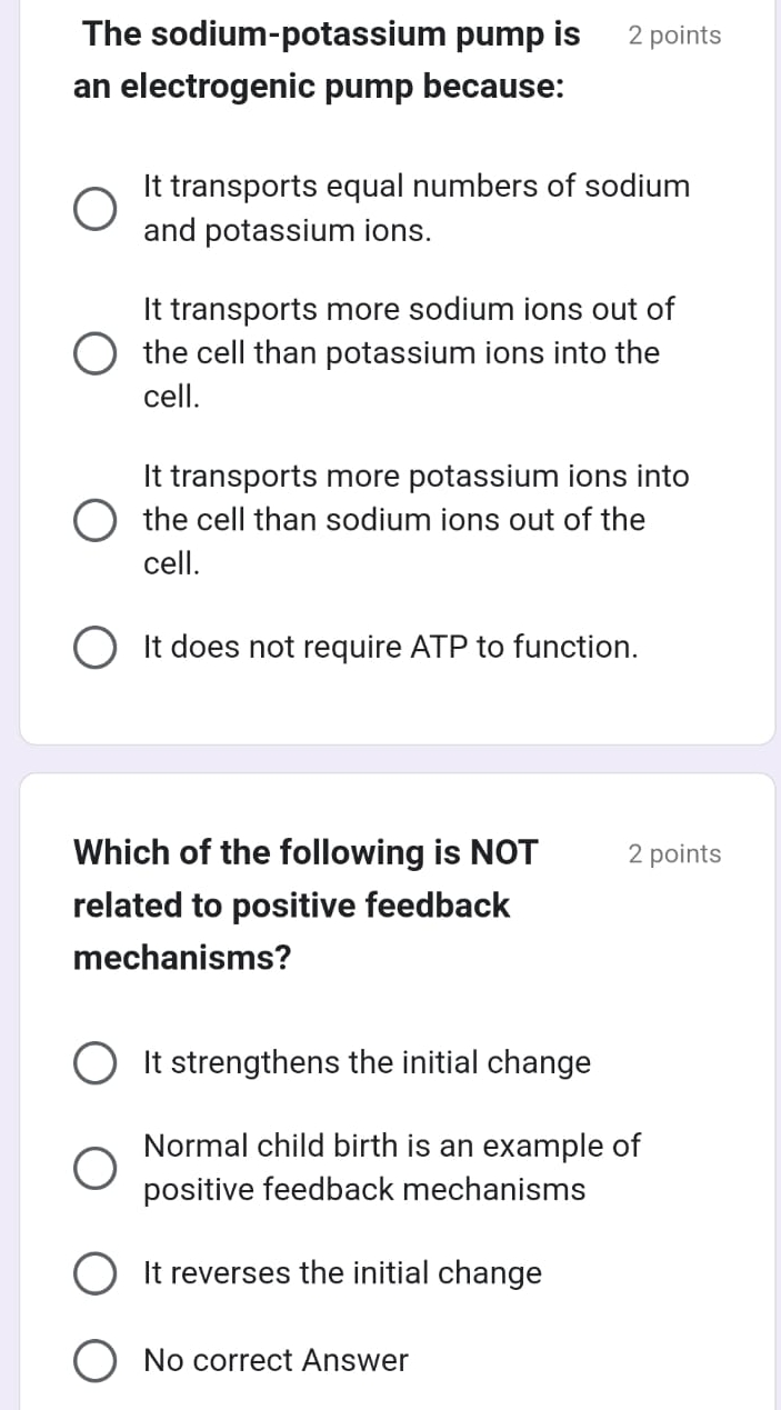 Solved The sodium-potassium pump is2 ﻿pointsan electrogenic | Chegg.com