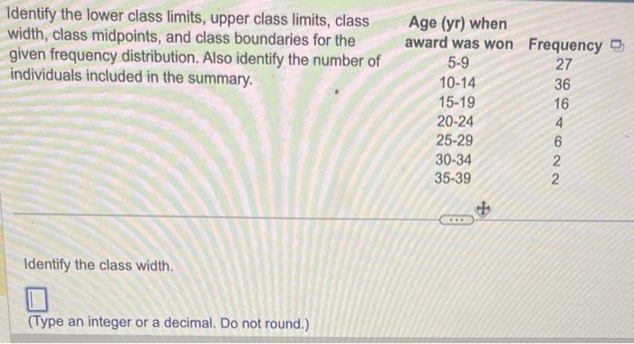 Solved Identify the lower class limits, upper class limits, | Chegg.com